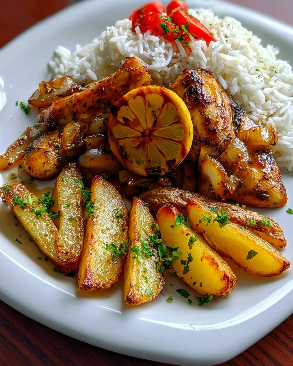 Ultimate Lemon-Garlic Chicken Recipe with Rice and Crispy Potato Wedges
